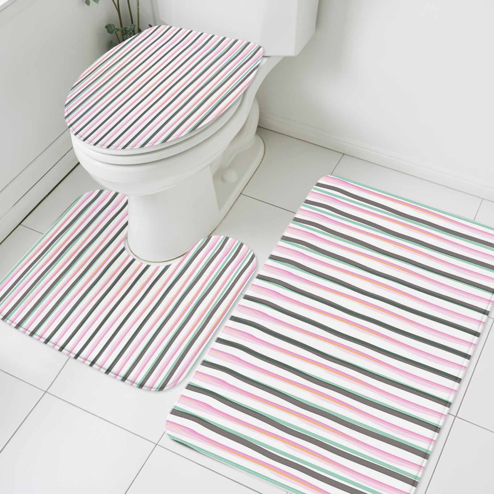 Abstract Pink Green Stripe Bathroom Rugs Set Modern Minimalist Vertical ...