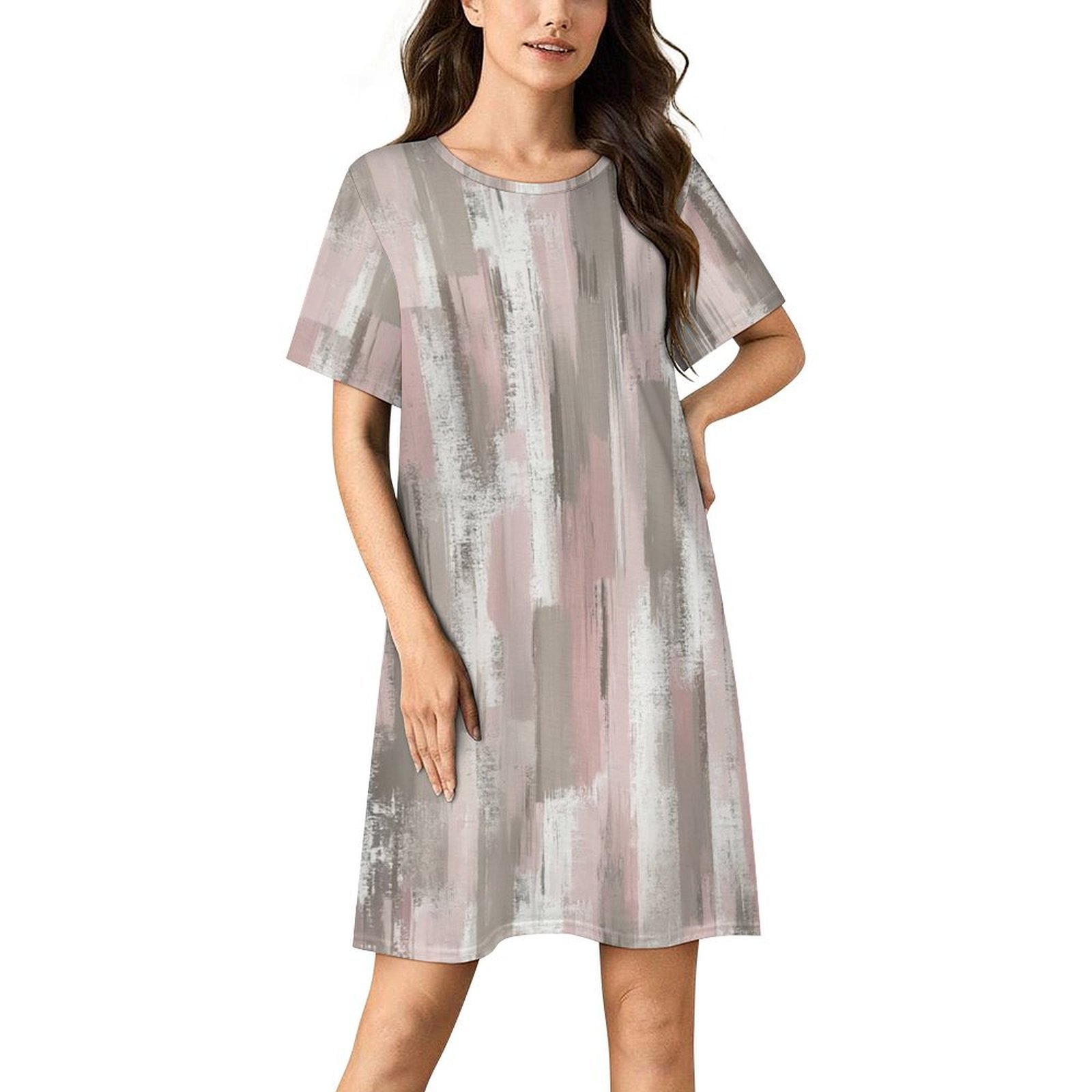 Abstract Pink Grey Brushstrokes Art Women Nightgown Sleepwear Short ...