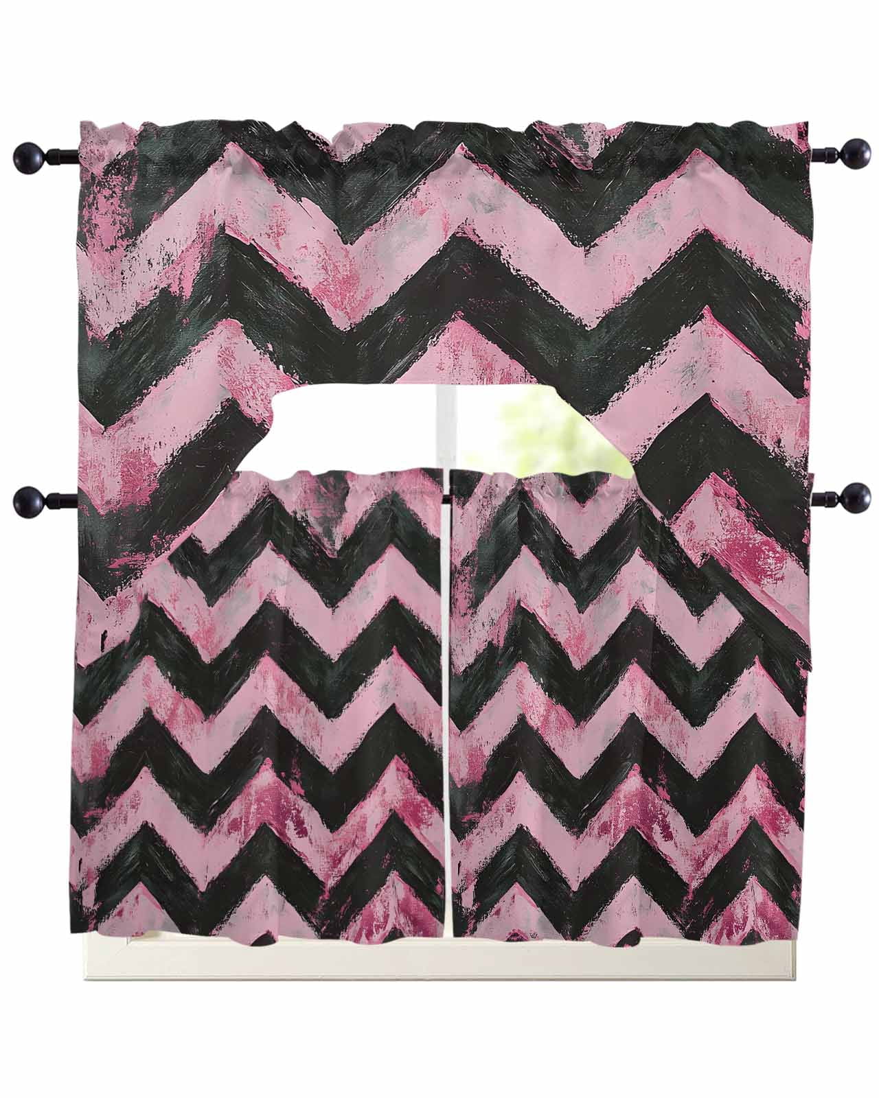 Abstract Pink Kitchen Curtains Sets for Windows 3 Piece, Geometric ...