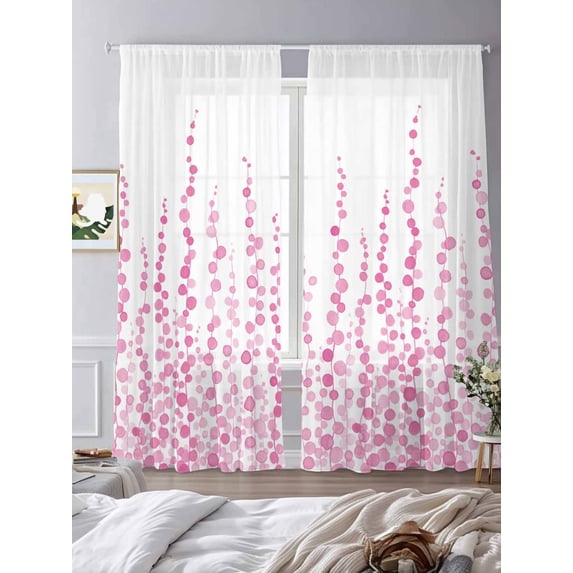 Abstract Pink Leaves Branch Chiffon Sheer Curtains 84 Inches Long ...