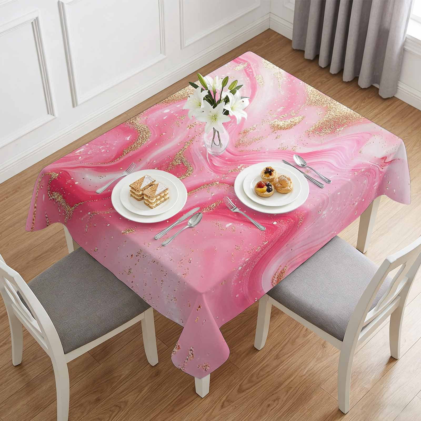 Abstract Pink Marble Gold Stripe Table Cloth 60x84in, Waterproof ...