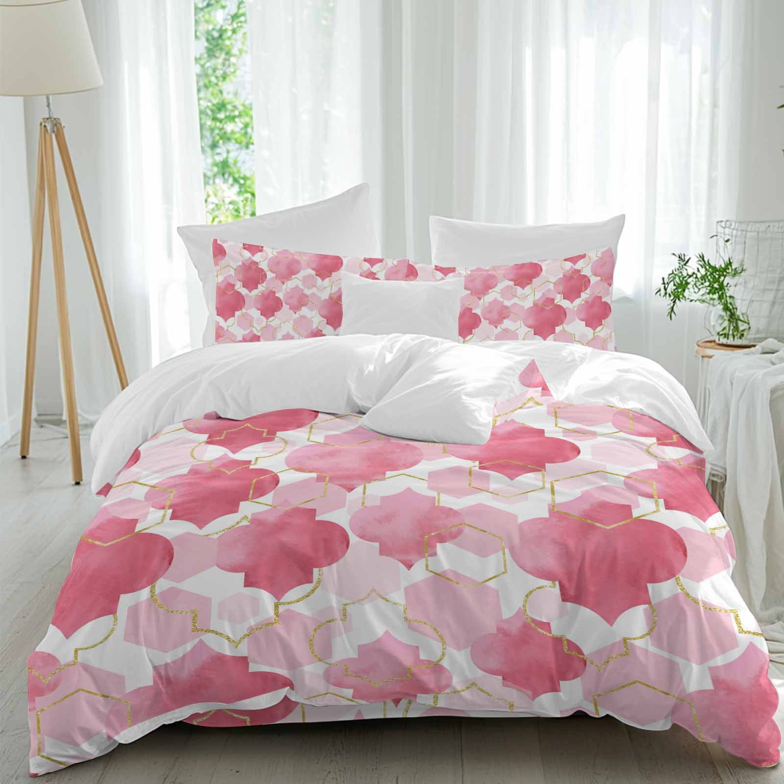 Abstract Pink Moroccan Lattice Queen Size Bed Set,Geometric Gradient ...