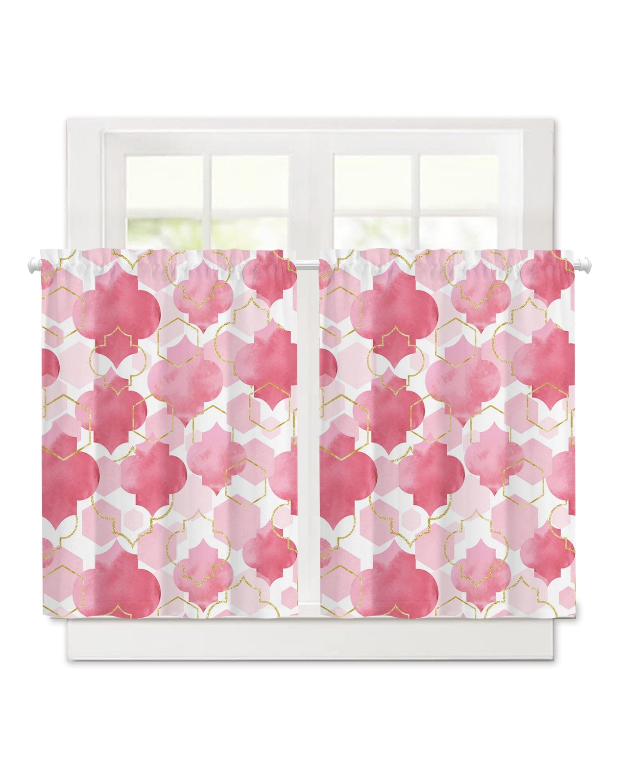 Abstract Pink Moroccan Lattice Short Blackout Curtains 36 Inch Long ...