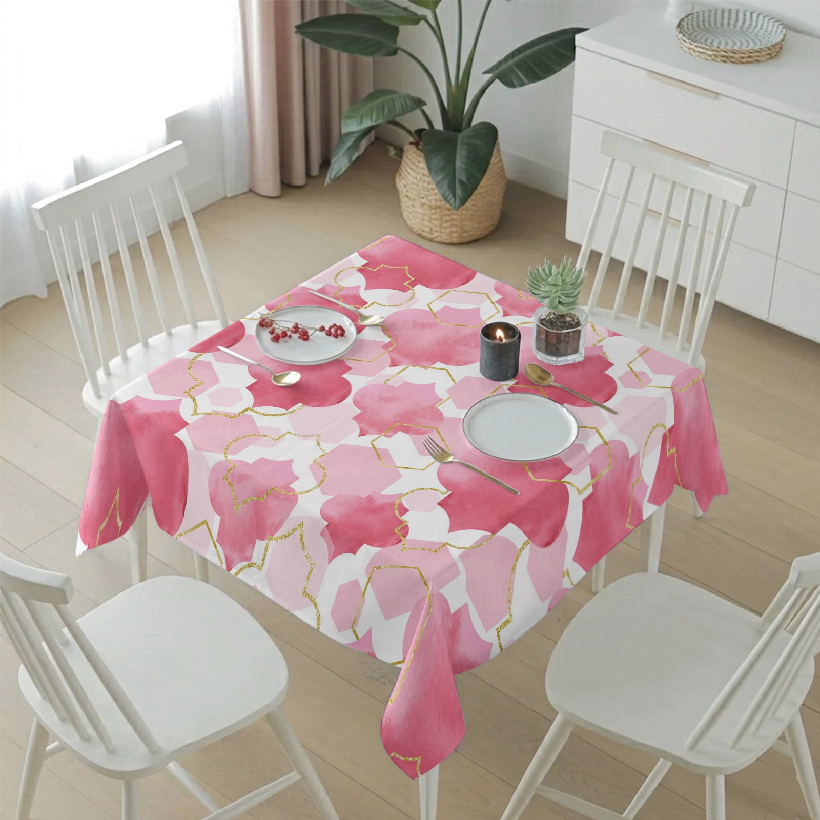 Abstract Pink Moroccan Lattice Table Cloth 60x60in, Waterproof Square ...