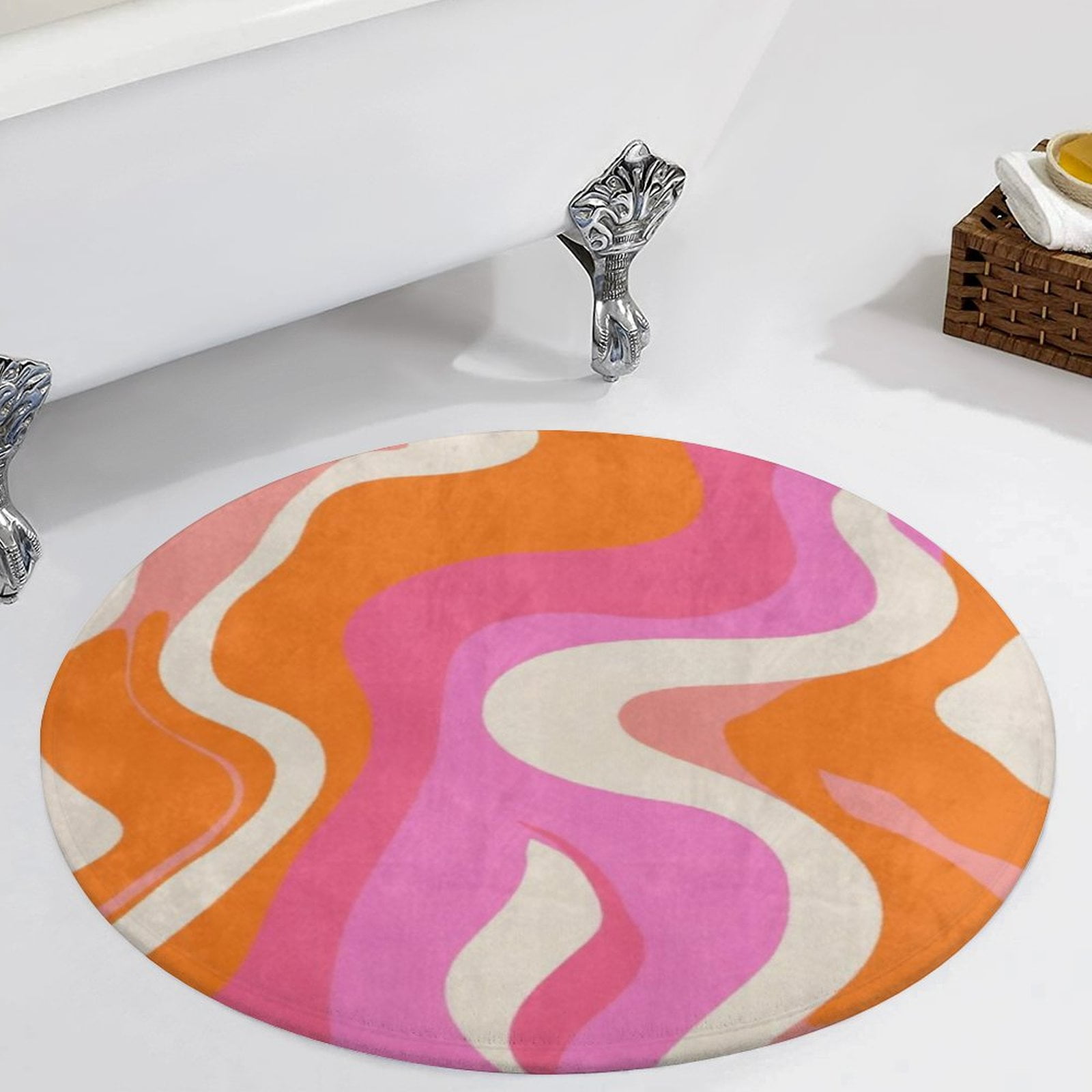Abstract Pink Orange Swirl Art Round Carpet Circle Rug Outdoor Patio ...
