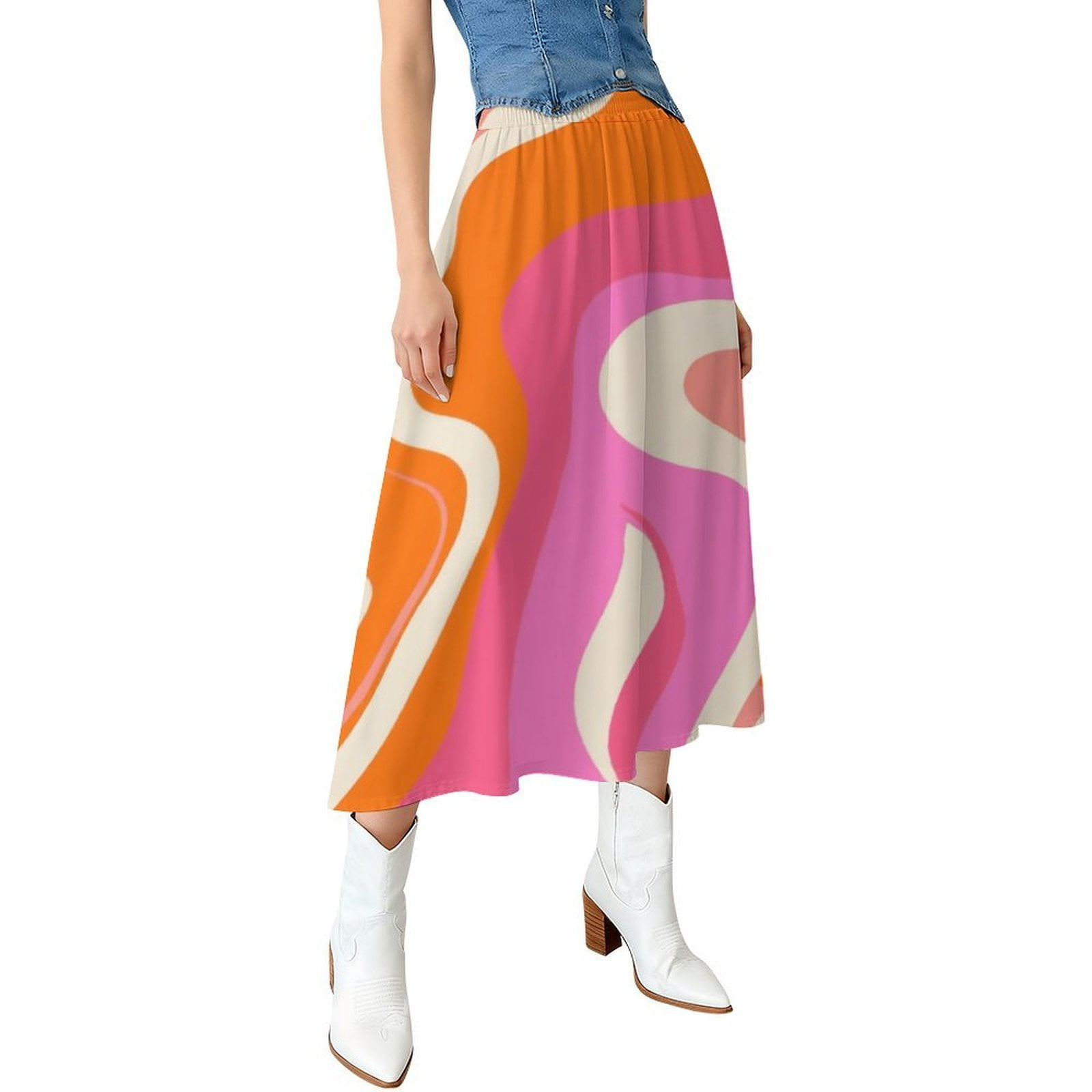 Abstract Pink Orange Swirl Art Women High Waist Midi Skirt Elegant Midi ...