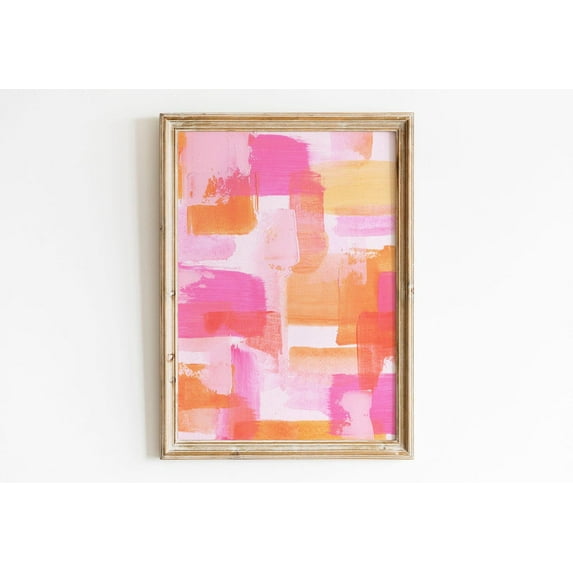 Abstract Pink And Orange Wall Art, Modern Brushstroke Print, Vibrant ...