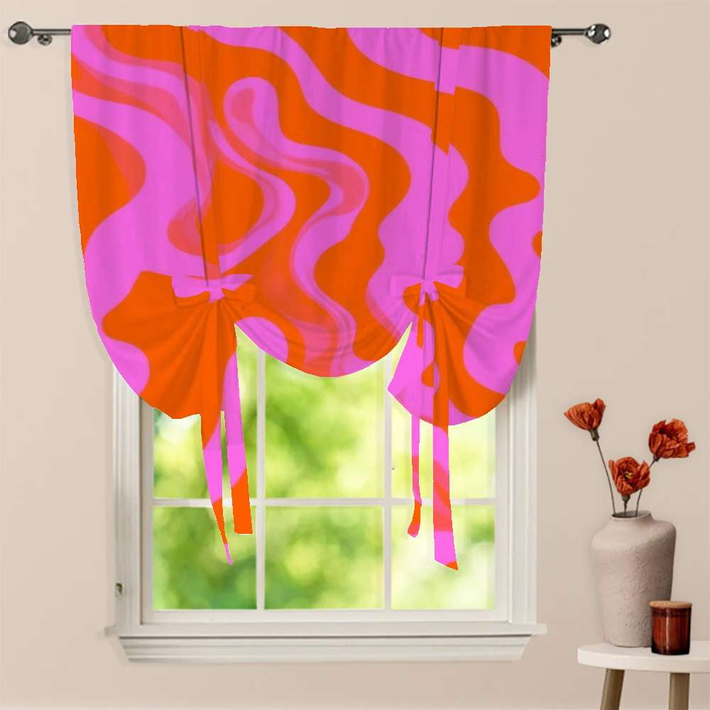 Abstract Pink Orange Wavy Lines Window Curtain for Living Room Roman ...