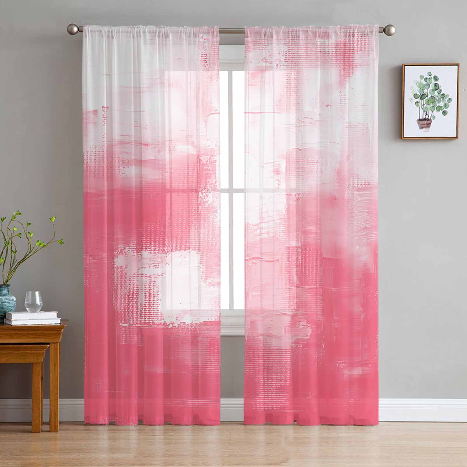 Abstract Pink Sheer Curtains 96 Inch Length 2 Panels Set for Living ...