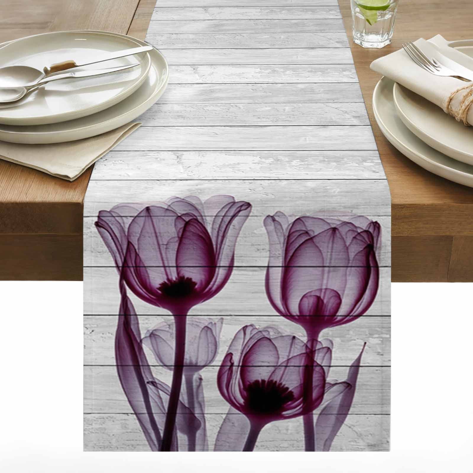 Abstract Pink Table Runner 13x36 inch Tulip Ray Wood Grain Cotton Linen ...