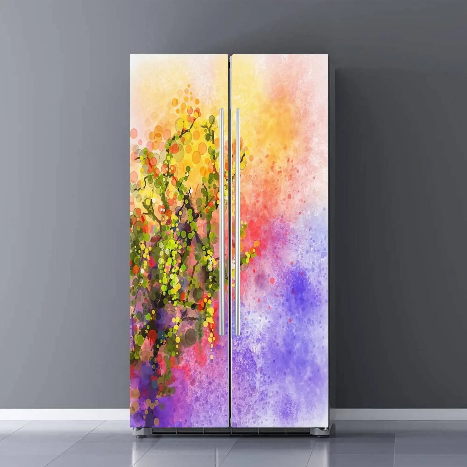 Abstract Pink Violet Refrigerator Sticker Self Adhesive Watercolor ...