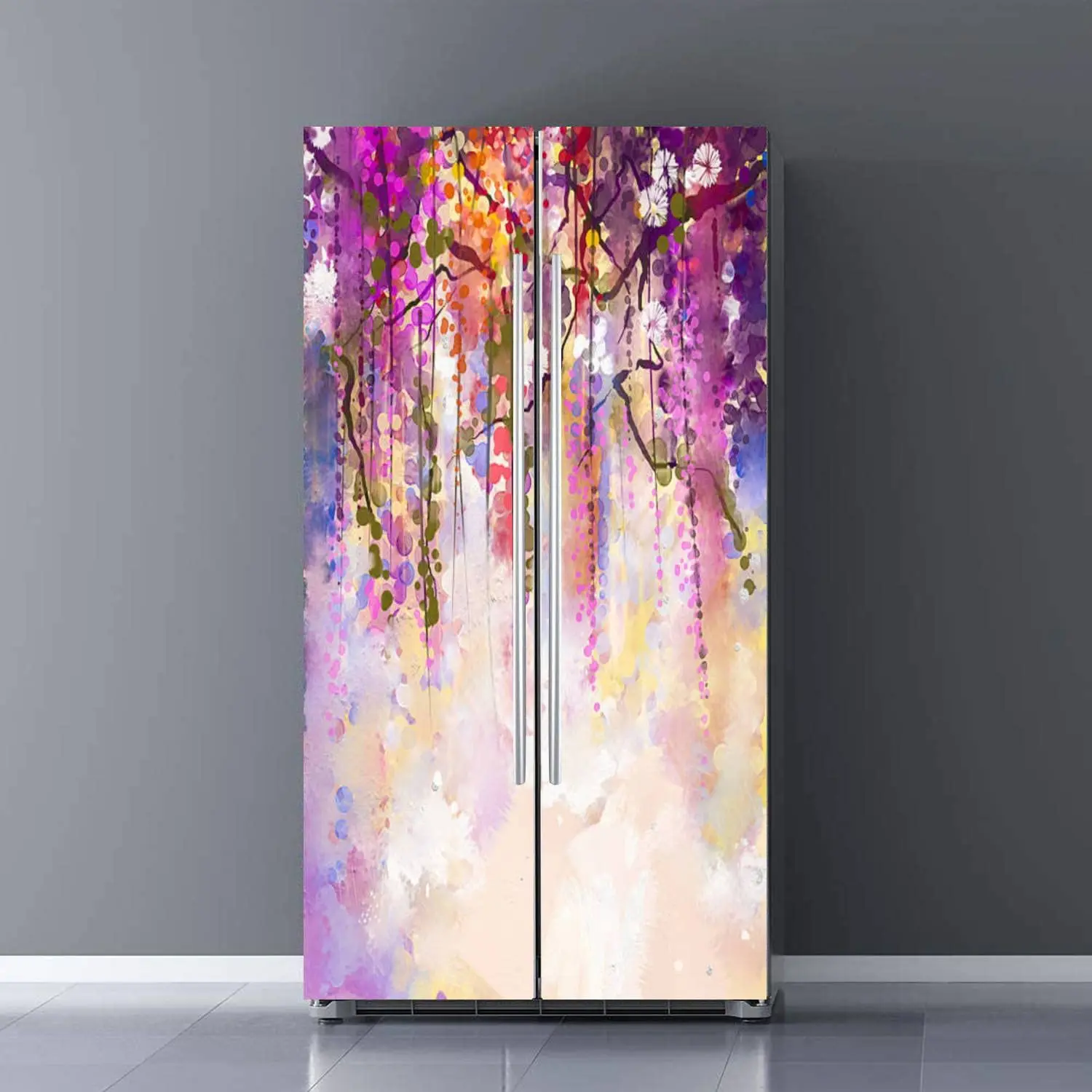 Abstract Pink Violet Refrigerator Wrap Self Adhesive Watercolor ...