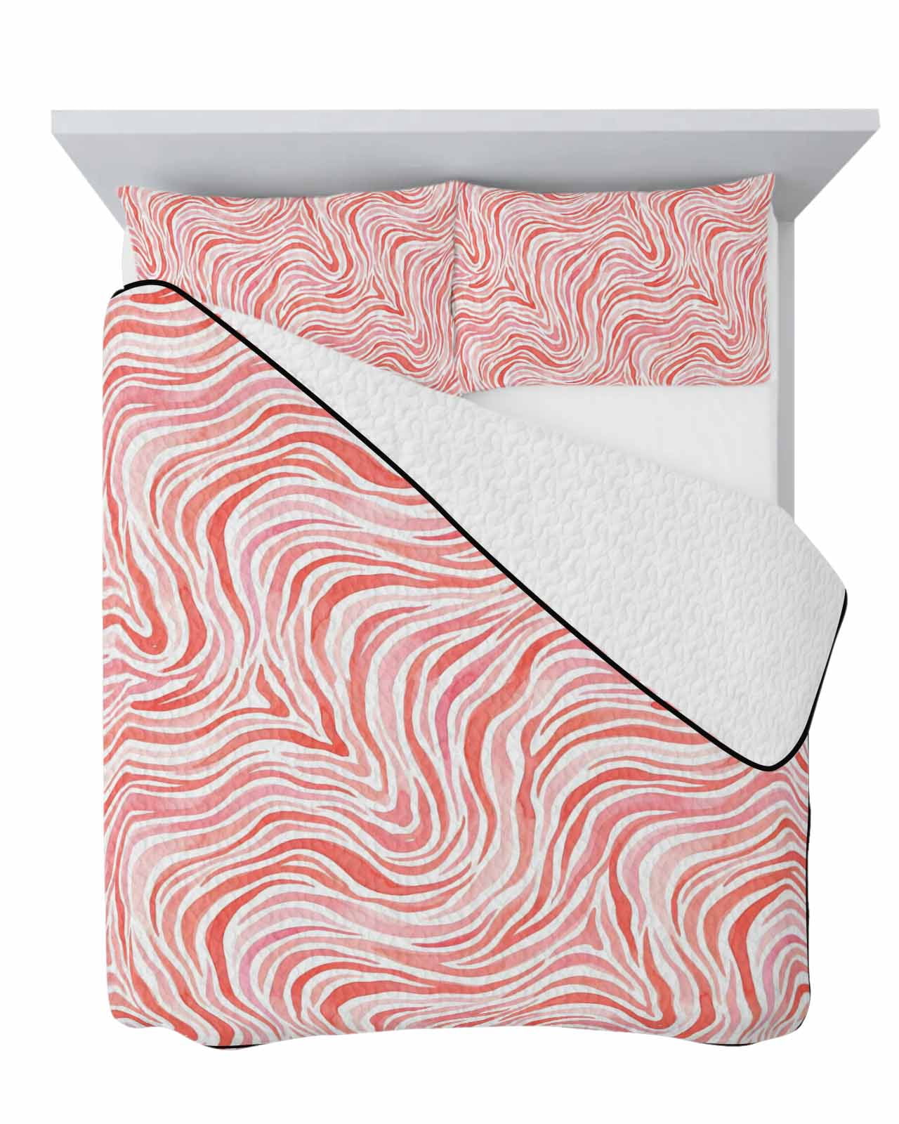 Abstract Pink Waves 3 Piece Quilt Set Queen Size, Art Boho Marble ...