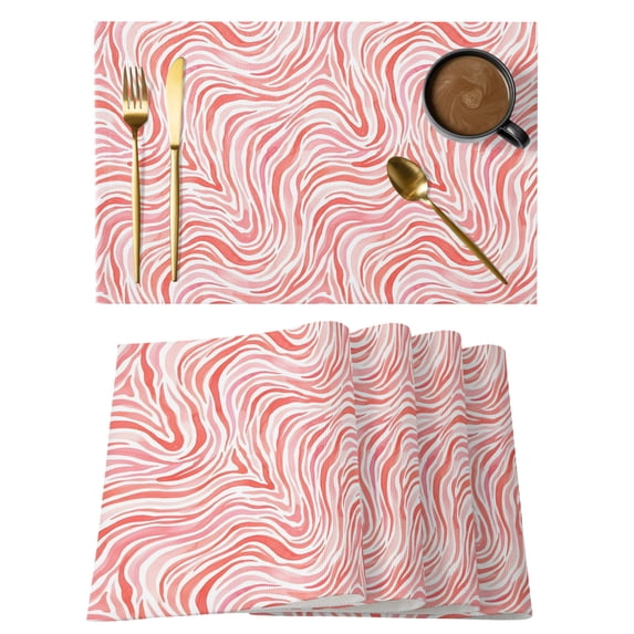 Abstract Pink Waves Cotton Linen Placemats Set of 1, Art Boho Marble ...
