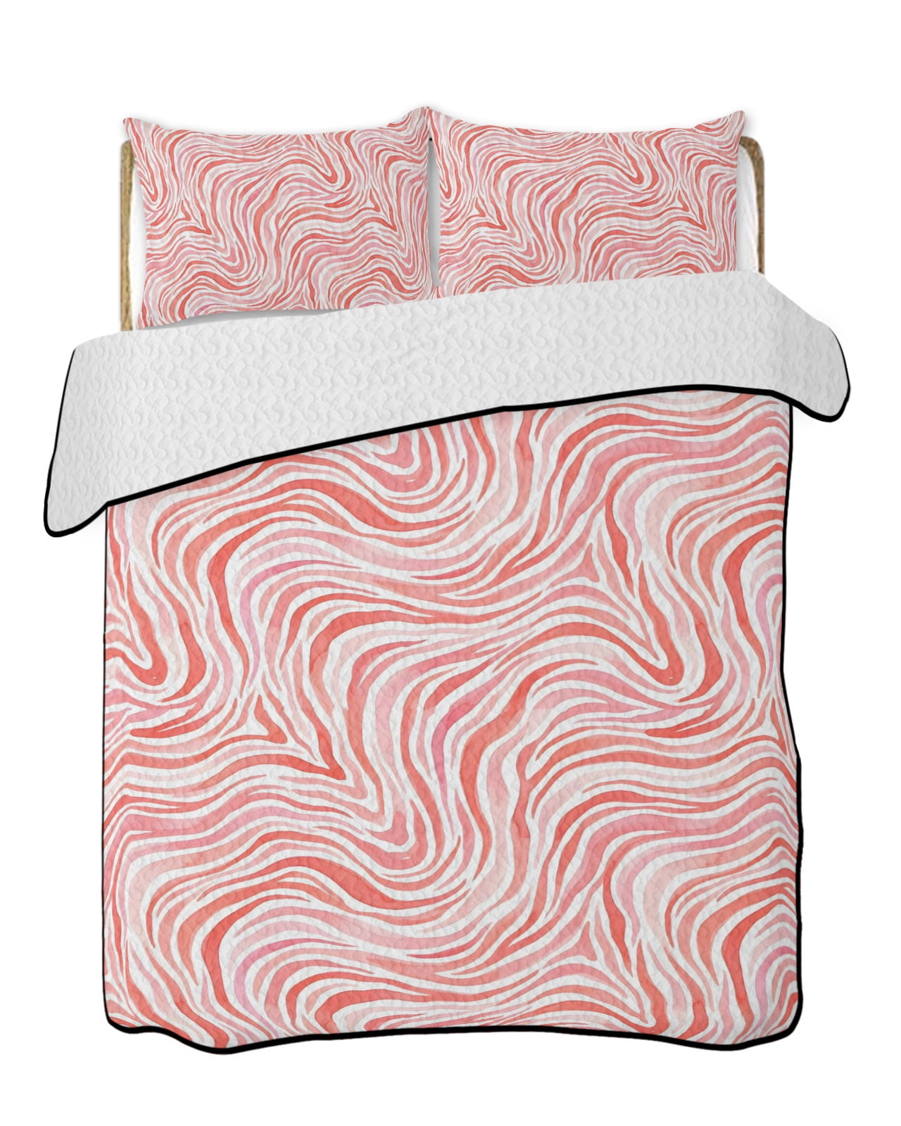 Abstract Pink Waves Quilts Bedding Set Queen Size Art Boho Marble ...