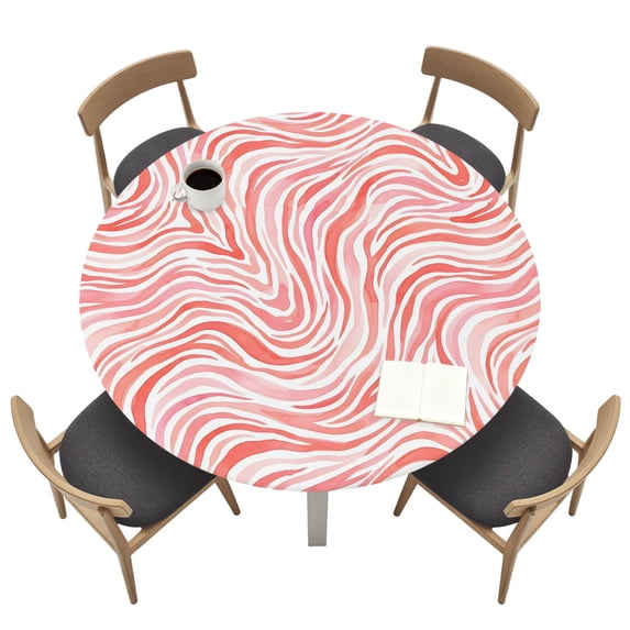 Abstract Pink Waves Round Fitted Table Cover Art Boho Marble Swirls ...