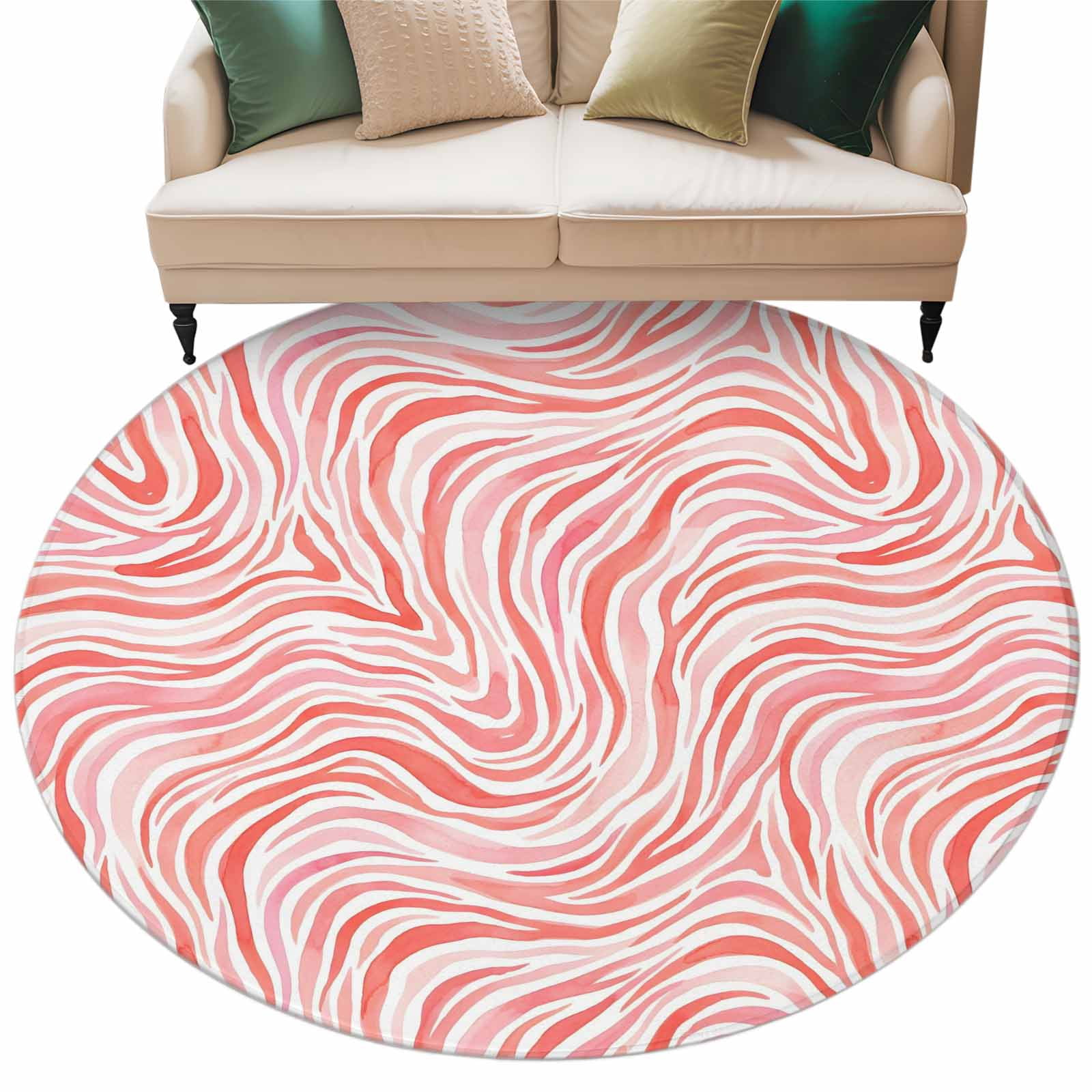 Abstract Pink Waves Round Living Room Rugs 5 ft, Art Boho Marble Swirls ...