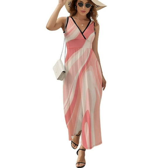 Abstract Pink Wavy Design Dress Fashion Boho Beach Long Dresses Female ...