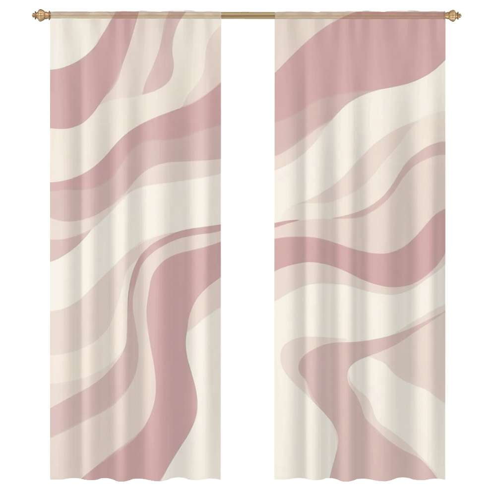 Abstract Pink Wavy Pattern Art Modern Tulle Window Curtains for Living ...