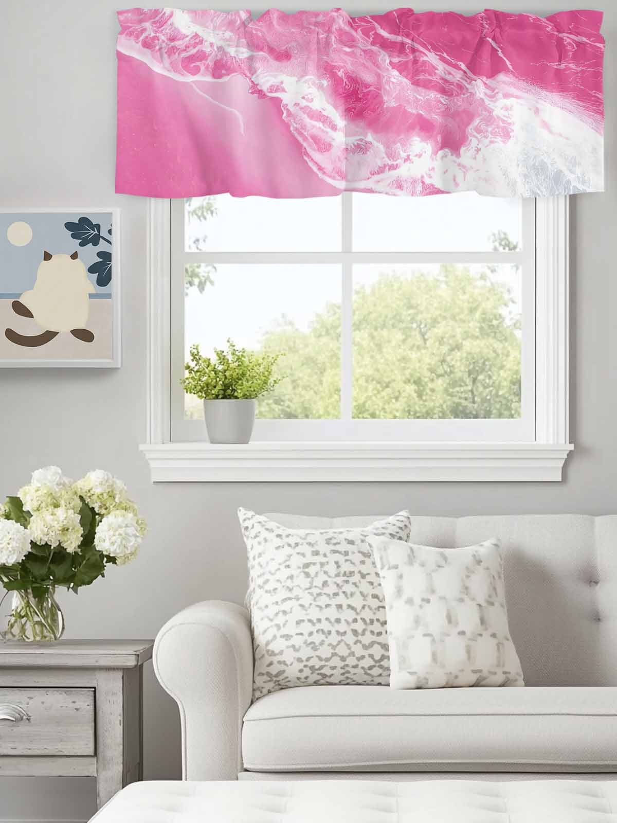 Abstract Pink White Ocean Wave Valances for Windows,Kitchen Valance Rod ...