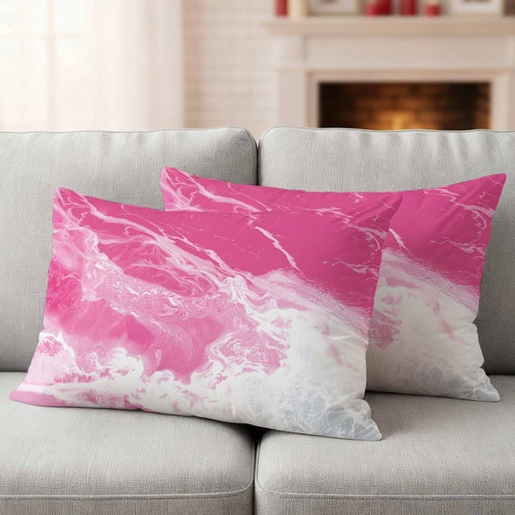 Abstract Pink White Ocean Wave Waterproof Throw Pillow Covers Set of 2 ...