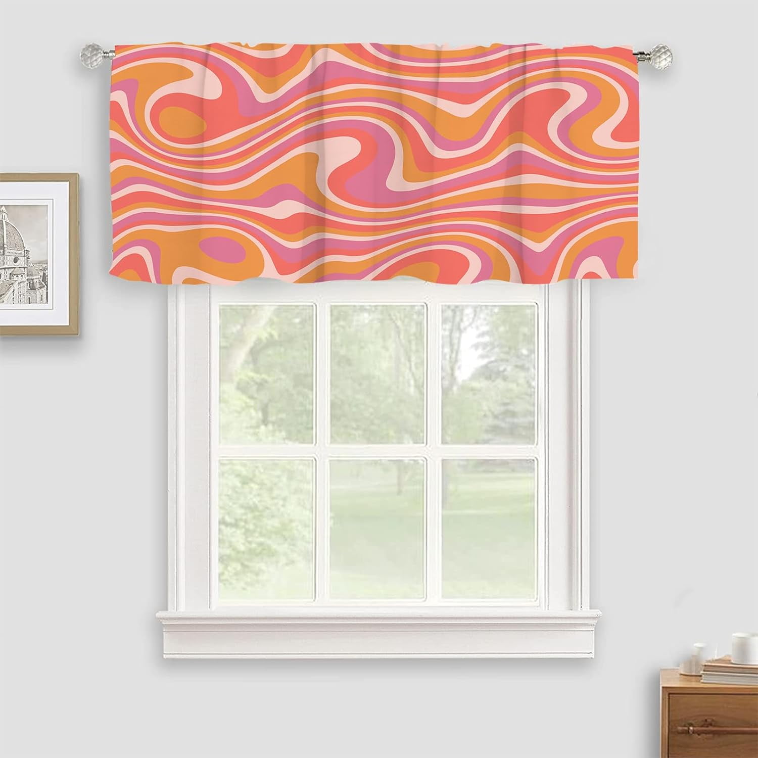 Abstract Pink Window Valances Aesthetic Retro Orange Valance Kitchen ...