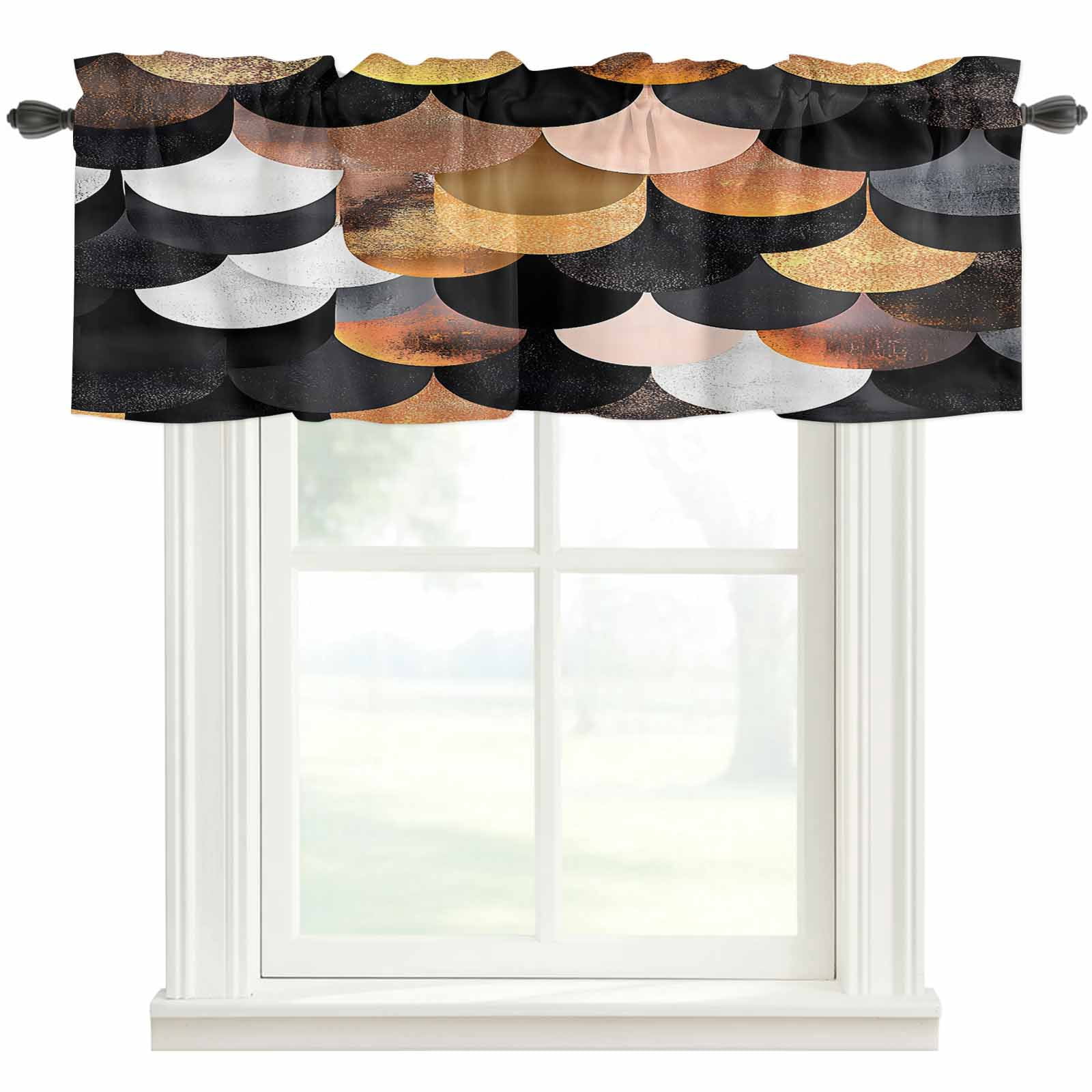 Abstract Pink Yellow Geometric Window Valance Curtain Black White ...