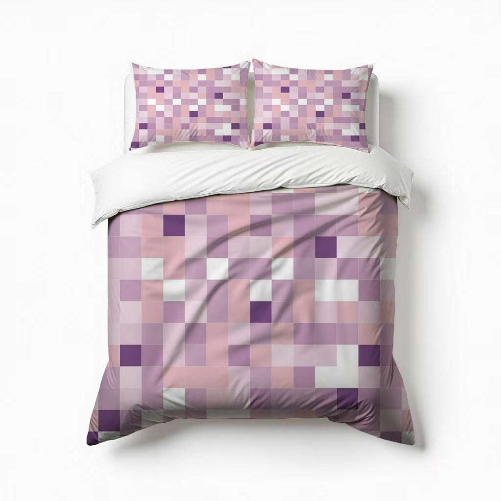Abstract Pixelated Pink Purple Pattern Bedding Set 3 Pcs Soft ...