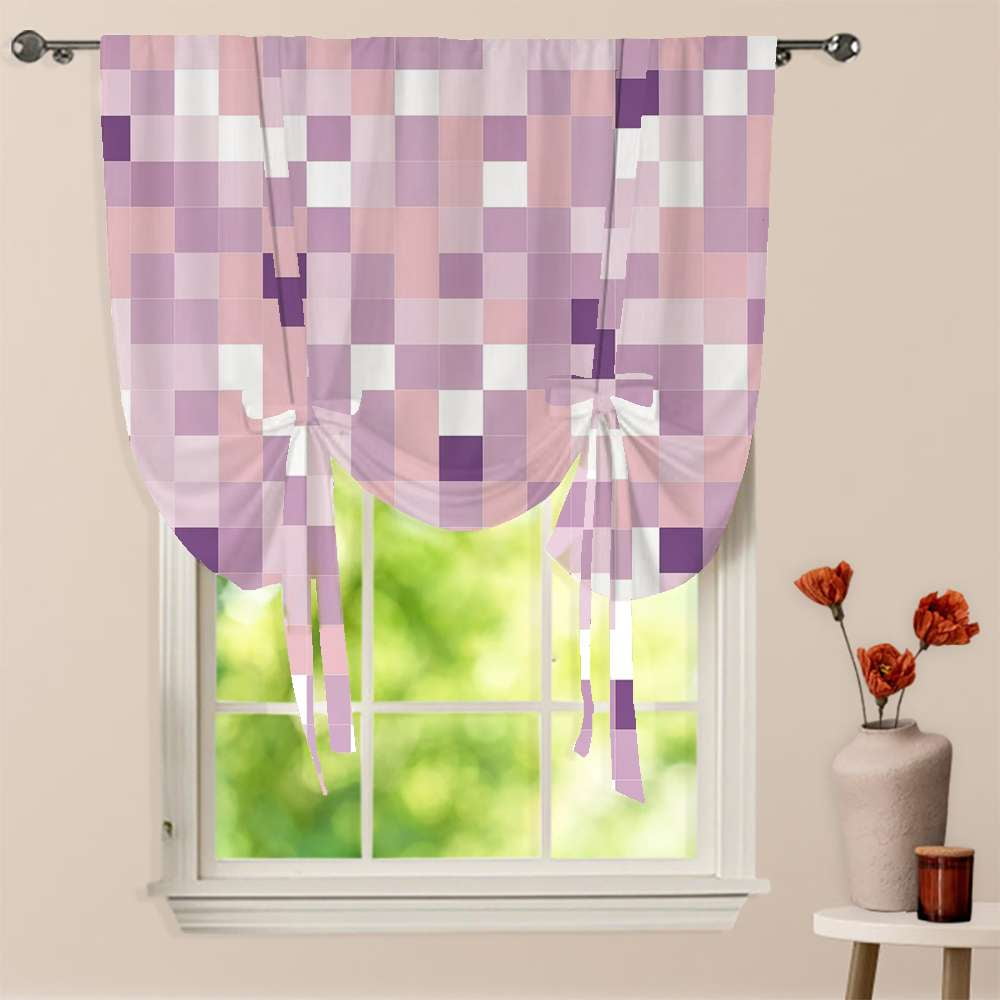 Abstract Pixelated Pink Purple Pattern Window Curtain for Living Room ...