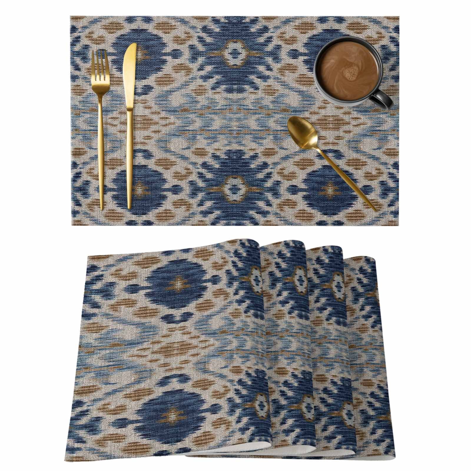 Abstract Placemats Set of 12, Cotton Linen Fabric Place Mats ...