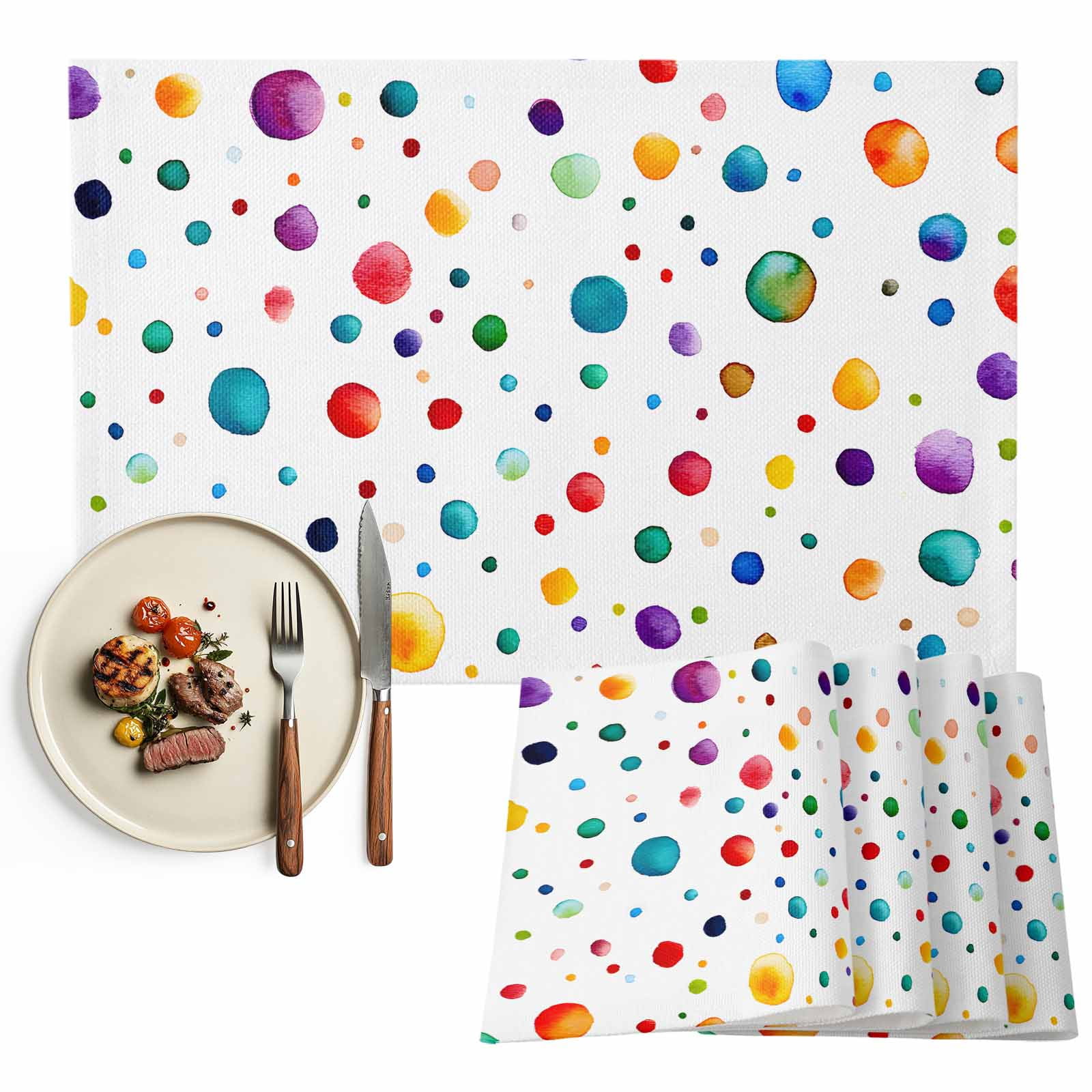 Abstract Placemats Set of 12, Watercolor Polka Dots Print Table Mats ...