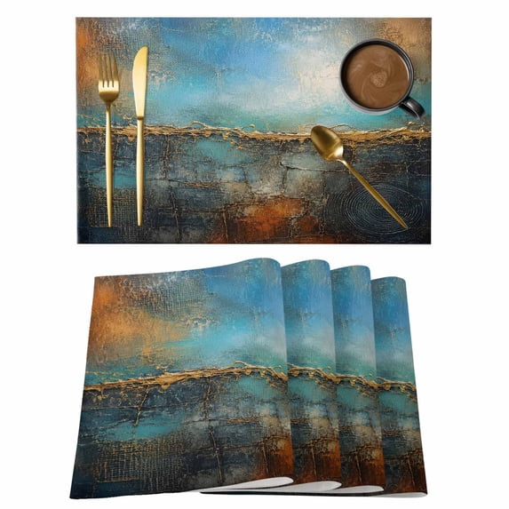Abstract Placemats Set of 4, Blue Gray Textured Landscape Industrial ...