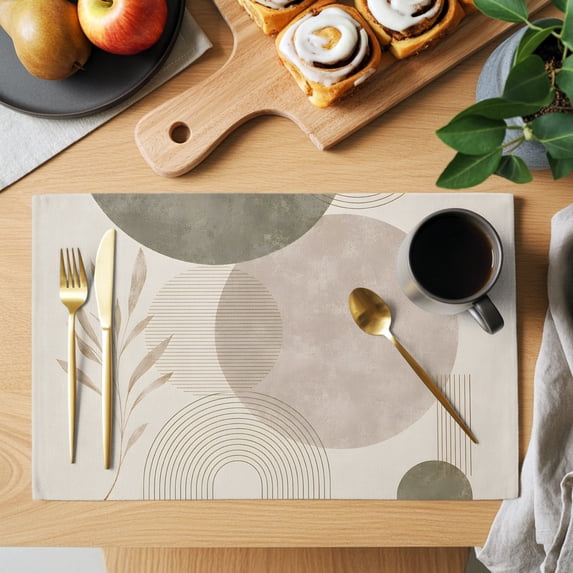 Abstract Placemats Set of 8 Minimalist Boho Beige Green Curved Arch ...
