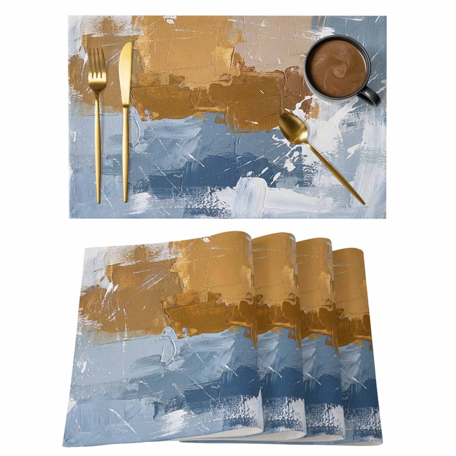 Abstract Placemats Set of 1 Retro Brown Blue Graffiti Mottled Painting ...