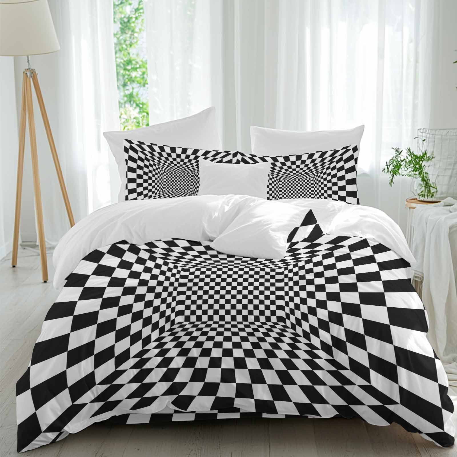 Abstract Plaid Comforter Set California King Size, Abstract Black White ...