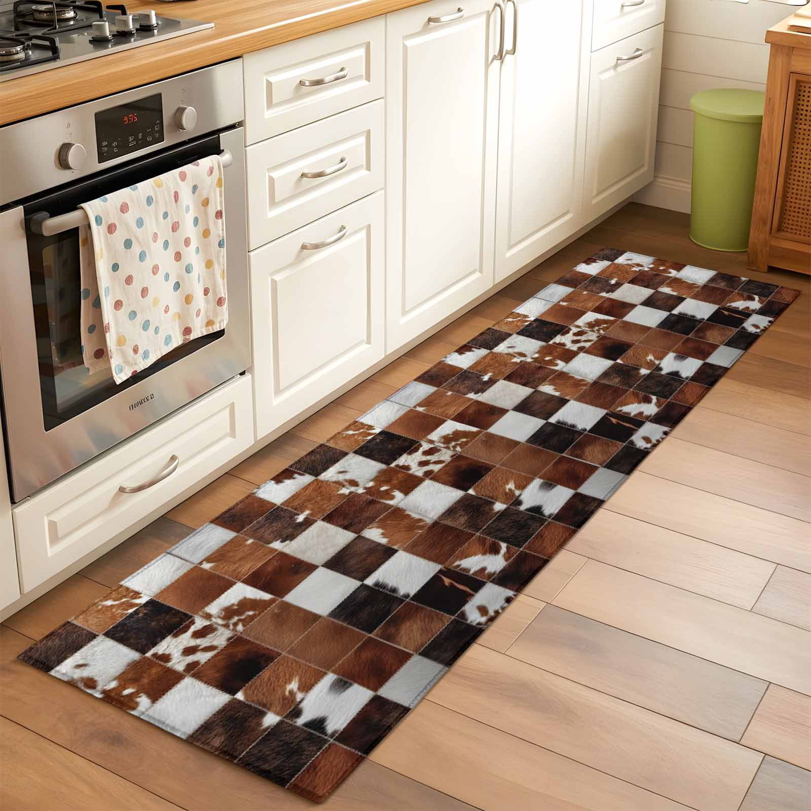 Abstract Plaid Hallway Washable Runner Rug 2x6 Dark Brown Checkerboard ...