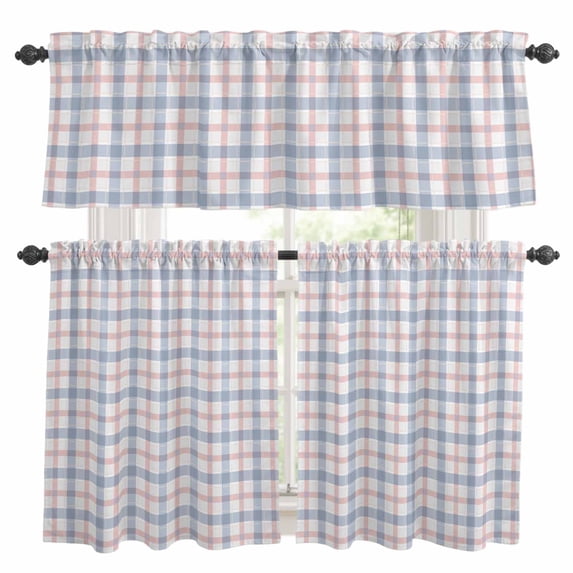 Abstract Plaid Kitchen Curtains,Kitchen Curtains and Valances Set of 3 ...