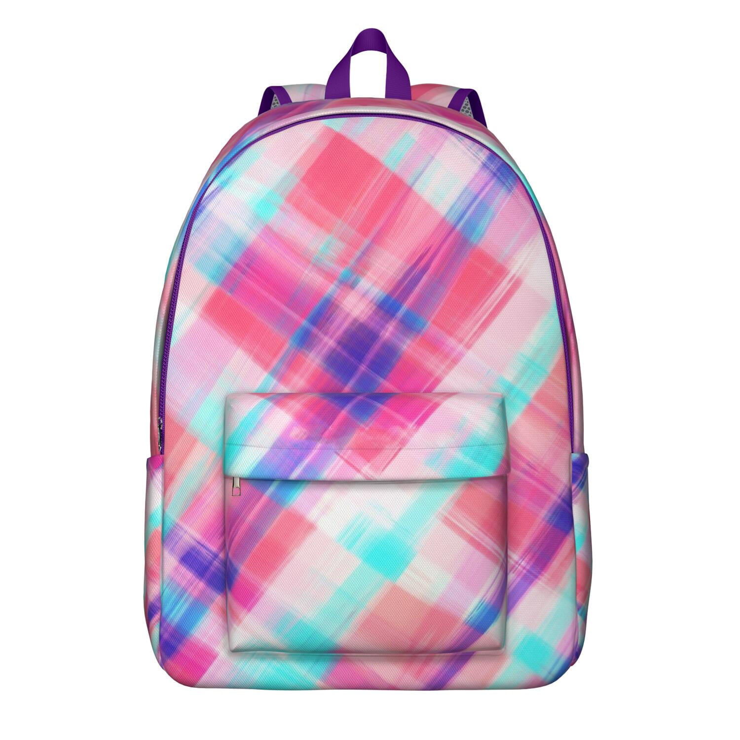 Abstract Plaid Pattern School Backpack, Retro Checkered Print Daypack ...