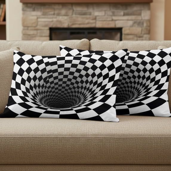 Abstract Plaid Pillow Covers Set of 2, Twisted Black White Checkerboard ...