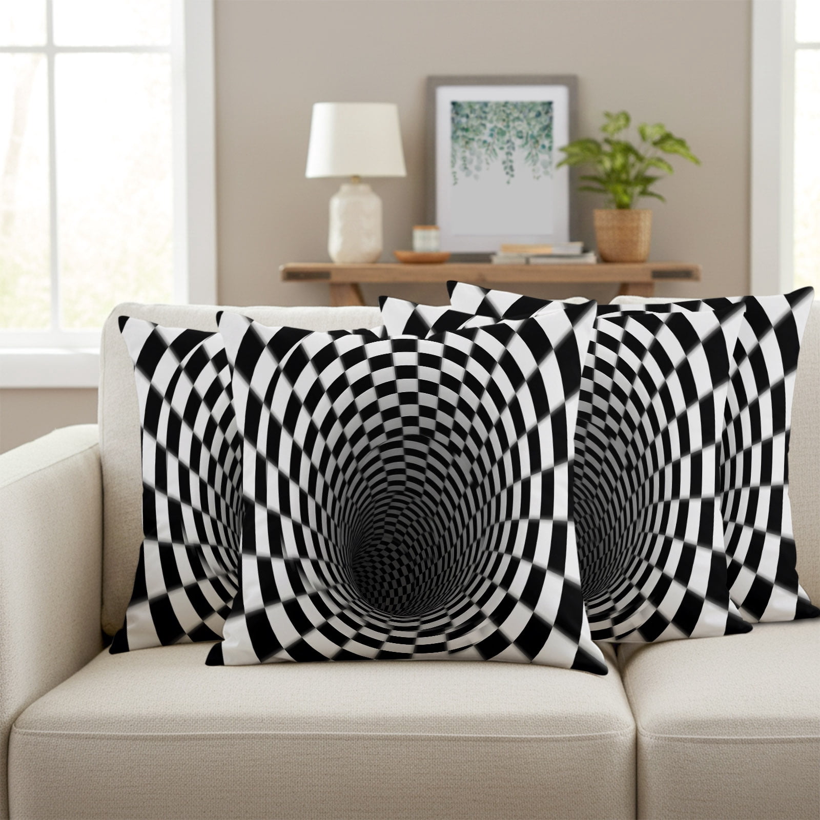 Abstract Plaid Pillow Covers Set of 4, 3D Twisted Abstract Black White ...