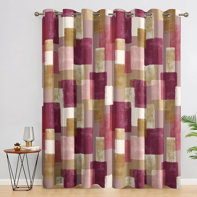 Abstract Plaid Psychedelic Contemporary Blackout Curtains for Bedroom ...