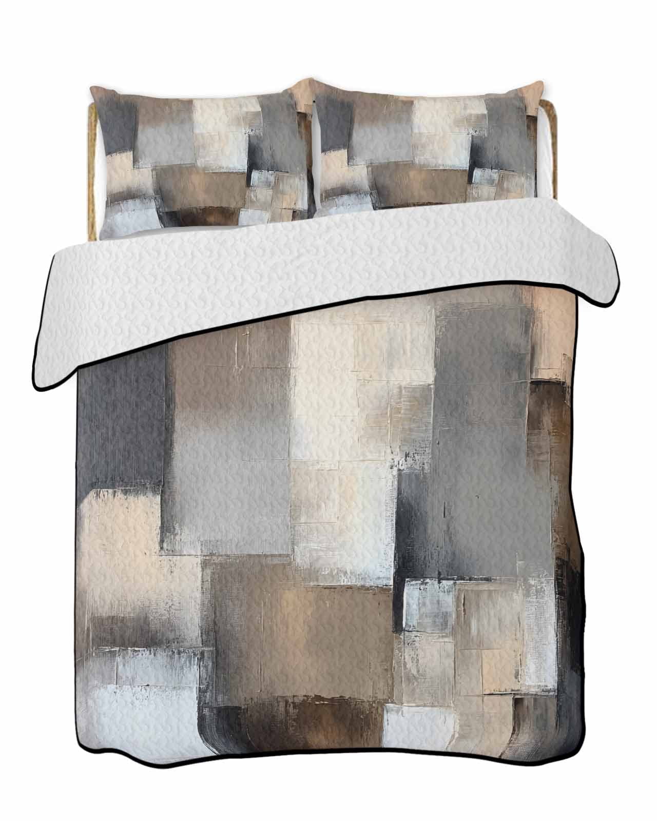 Abstract Plaid Quilts Bedding Set King Size Brown Mottled Color Block ...