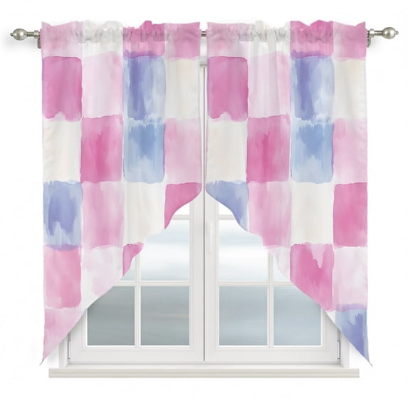 Abstract Plaid Spring Swag Curtain Valance for Window 2 Panels Pink ...