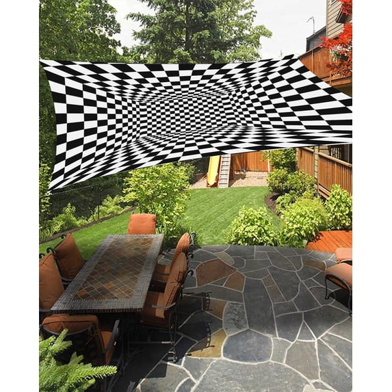 Abstract Plaid Sun Shade Sail 12'X16' Abstract Black White Checkerboard ...