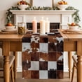Abstract Plaid Table Runner, Dark Brown Checkerboard Texture Patchwork ...