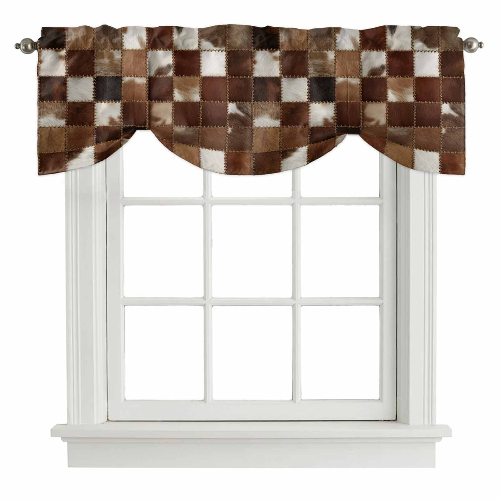 Abstract Plaid Tie Up Valance Curtains Dark Brown Checkerboard ...