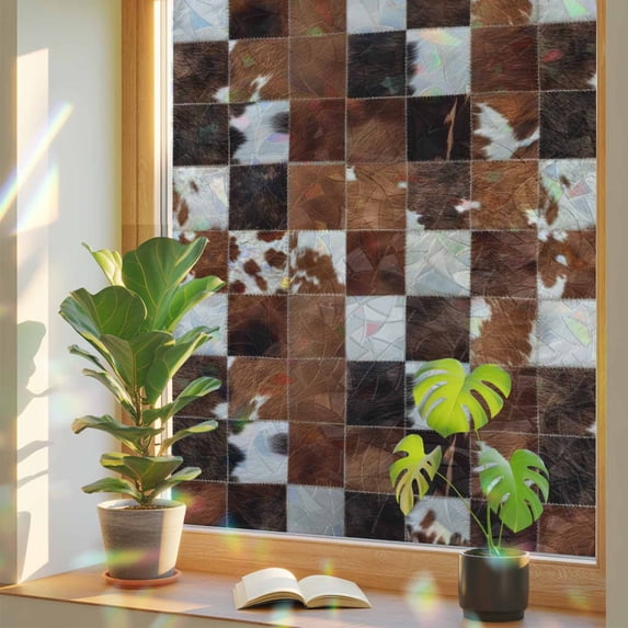 Abstract Plaid Window Privacy Film, Dark Brown Checkerboard Texture ...