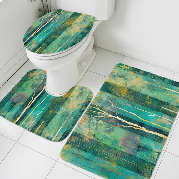 Abstract Plant Bathroom Rugs Set Trees Forest Green Oil Painting Non ...