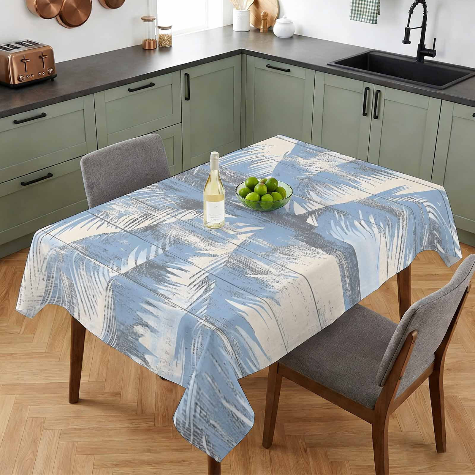 Abstract Plant Blue Palm Tree Table Cloth 52x70in, Waterproof Rectangle ...