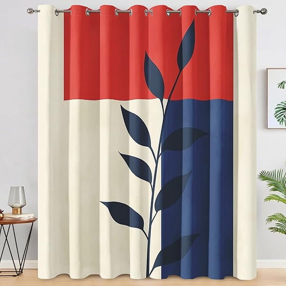 Abstract Plant Curtains for Living Room - Botanical Leaf Curtains ...